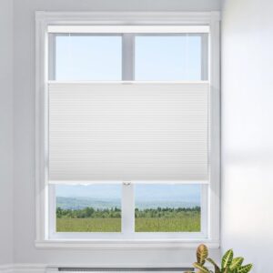 grandekor top down bottom up cellular shades cordless, pull down honeycomb blinds for windows room darkening blinds & shades for living room bedroom, blackout, white, 32" wx64 h