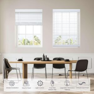 Linen Avenue Cordless Faux Wood Blind White 47 W x 48 H, Flush Inside Mount (No Valance Side Pieces Included, Arrives ½ Inch Narrower)