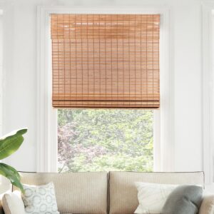 chicology bamboo roman shades - customer favorite light filtering blinds for windows, premium quality, ideal for home, squirrel brown, 47"w x 64"h