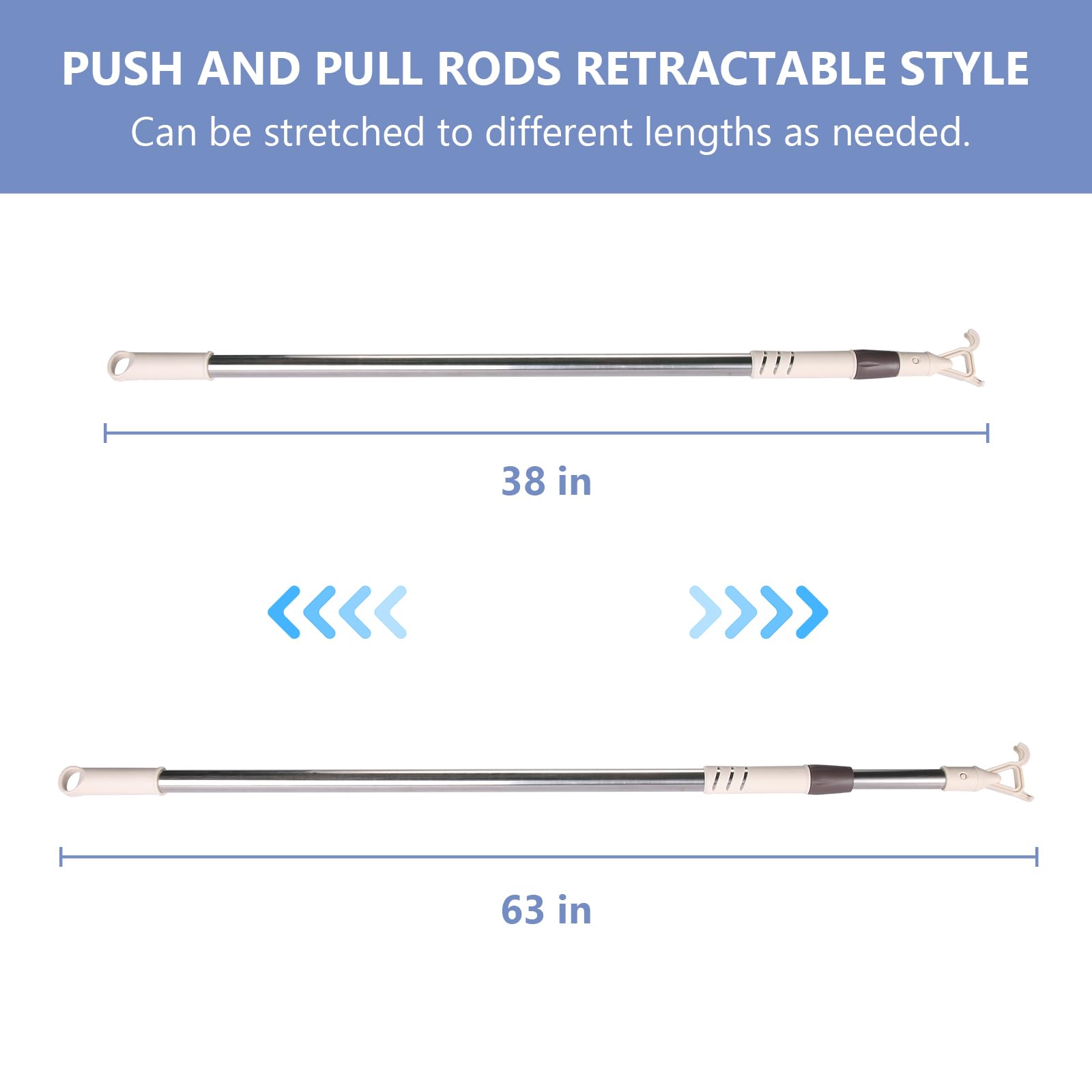 ZSTARR Tension Rod,Blinds Shads Push Pull Adjustable Drapery Rod with Hook for Skylight Cordless Window Blinds and Shades,Easy to Pull The Shades Down and Up (Push Pull Rod, 38"-63")