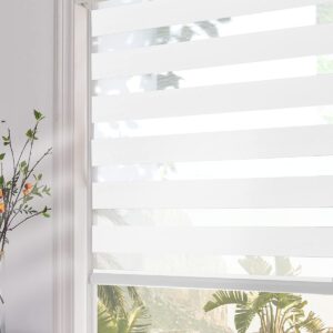 Persilux Custom Zebra Blinds Dual Layer Roller Sheer Shades (35" W X 72" H, White) Room Darkening Light Filtering Privacy for Day and Night Window Shades for Windows, Home and Office