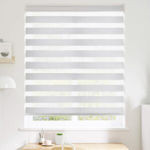 shecute cordless zebra blinds for windows, custom size light filtering zebra shades, room darkening window shades for living room bedroom, day and night zebra blinds for doors, 23”w x 72”l, white