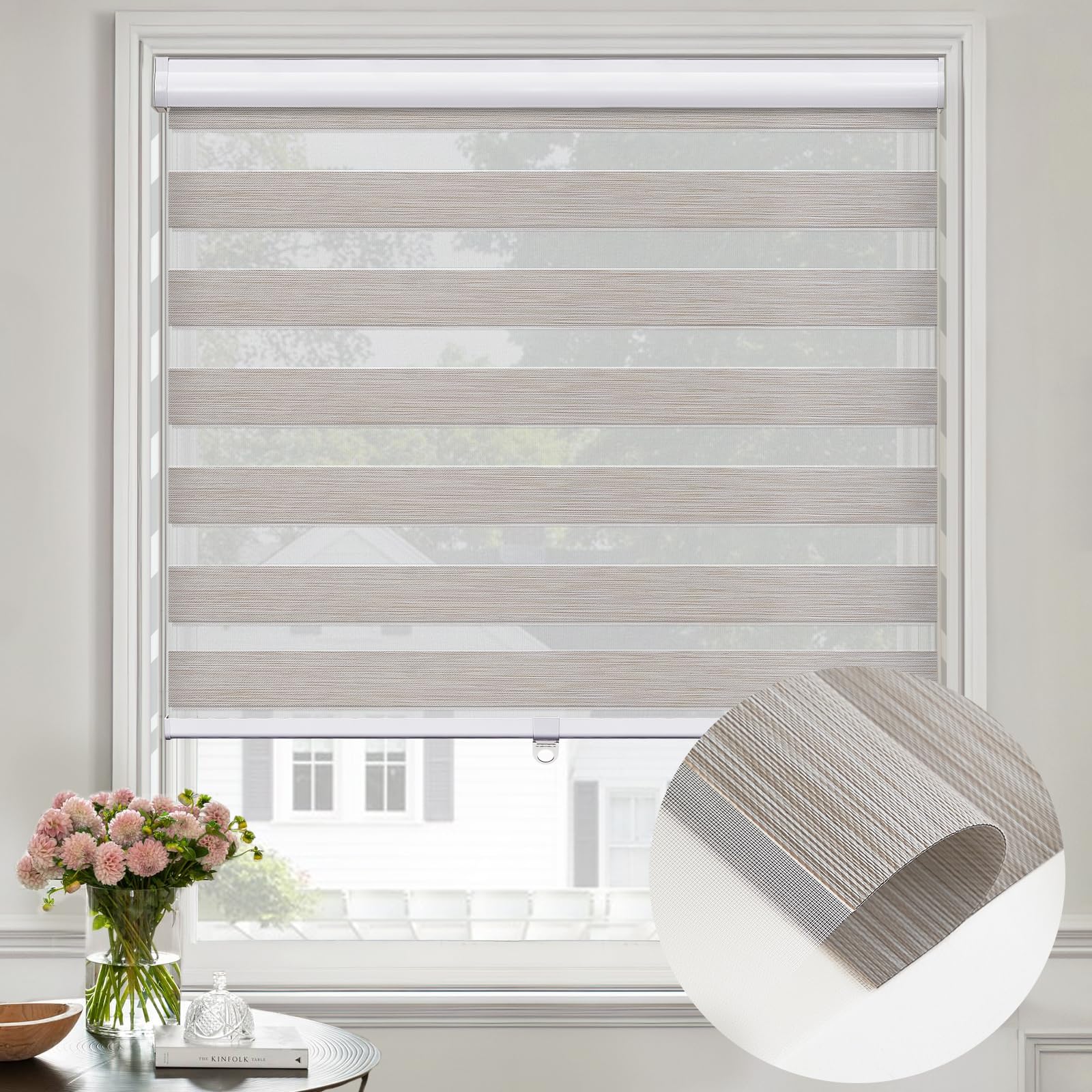 Pasoun Zebra Blinds Cordless Dual layer Window Shades Blackout Roll up Blinds Light Control Day and Night Easy to Install Roller Shades for Home（ Autumn，18" W X 48" H ）