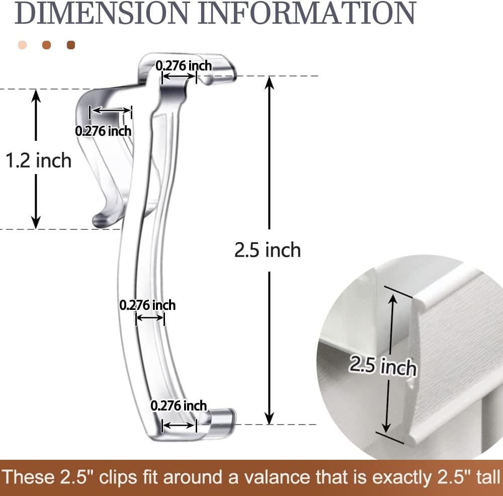 2.5 Inch Valance Clips, Clear Plastic Valance Clips for Blinds, Hidden Blinds Valance Clips for Horizontal Blind Valance (12 Pieces)