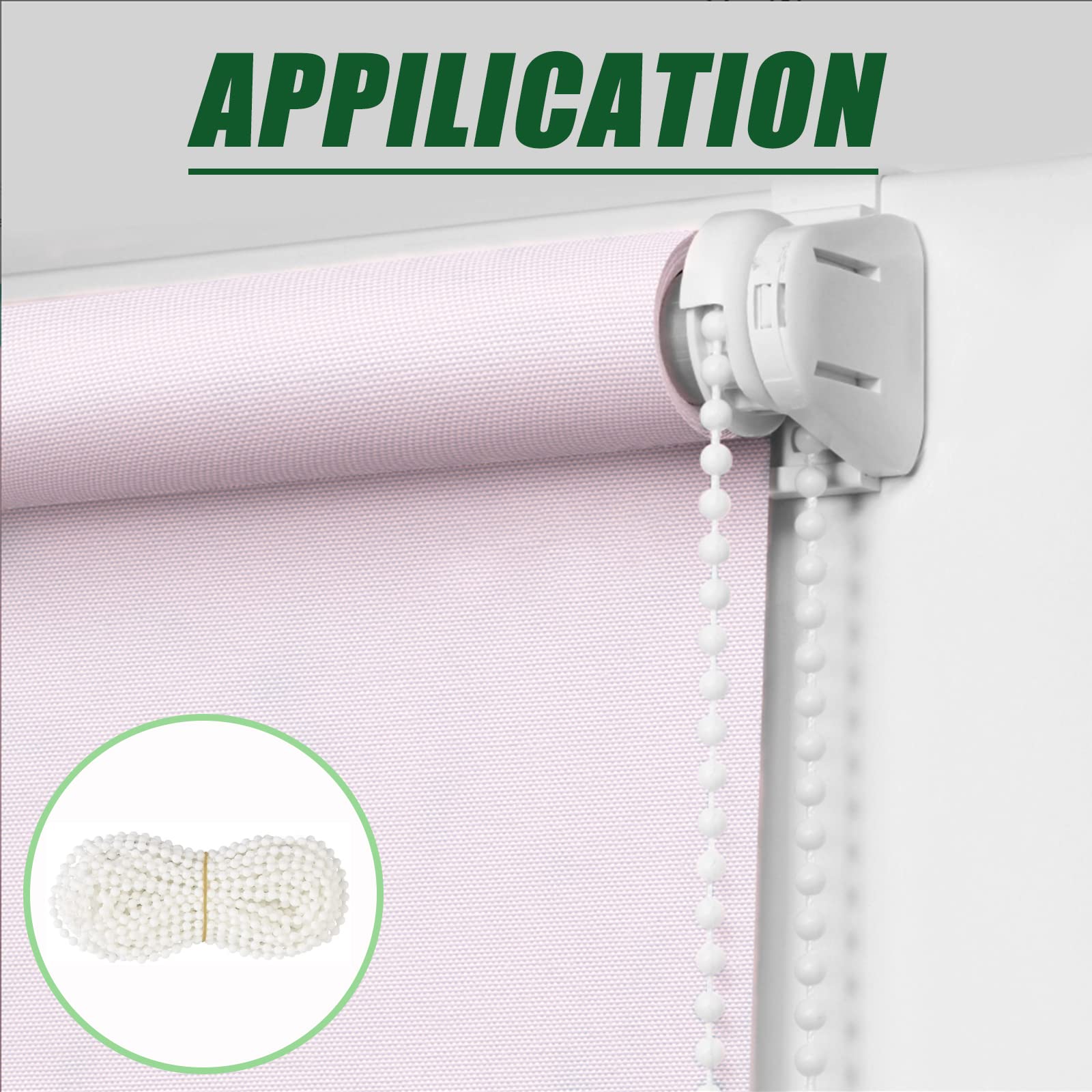 Antfly 10 Meters (32.8 Feet) Roller Blind Bead Chain Cord Roman Venetian Honeycomb Vertical Shade Blind Cord with 10 PCS Connectors for Roller Blind Replacement Parts White (Thickened Version)