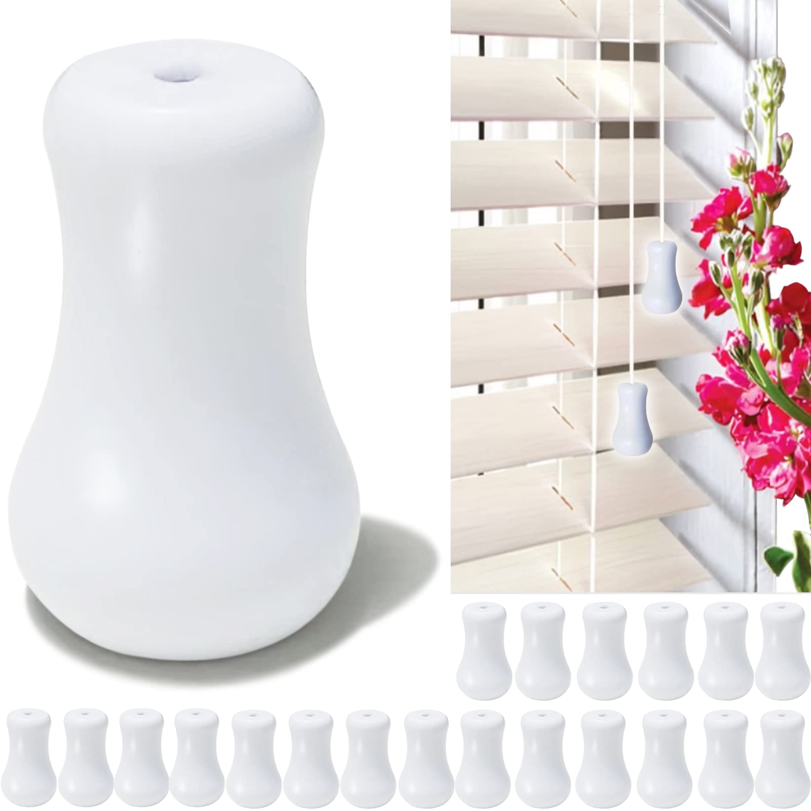 20pcs White Plastic Cord Tassel, Blind Pull Cord Knobs, Window Blind Cord Pulls Drops Pull End for Blinds Or Shades