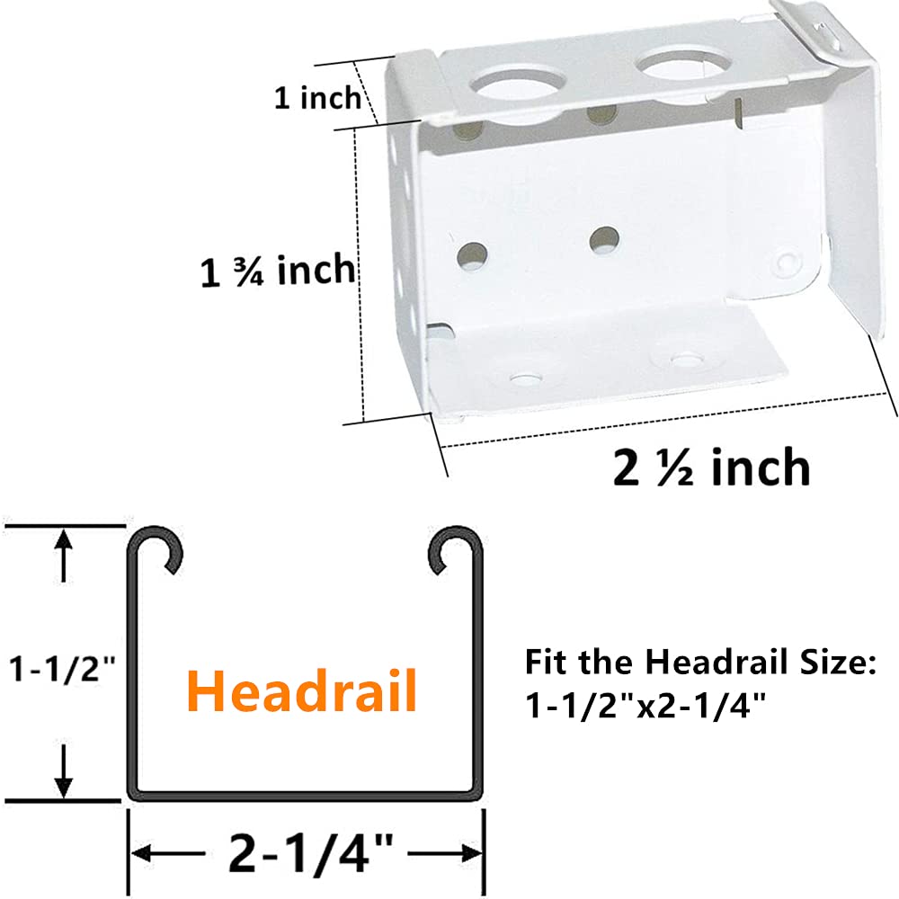 4pcs Box Mounting Bracket 2 Sets for 2inch Low Rail Venetian Blinds White Color Head Track End Cover Holder Window Blinds Headrail with 1-1/2"x 2-1/4" in Size