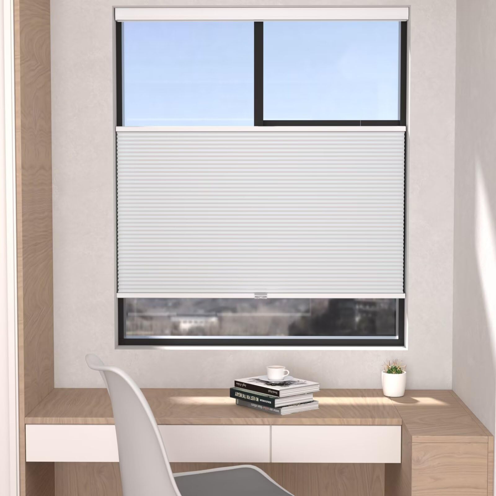 Custom MYshade Cellular Shades, Light Filtering Blinds for Windows, Top Down Bottom Up Cellular Shades&Blinds for Home/Bathroom/Bedroom(White-Blackout)