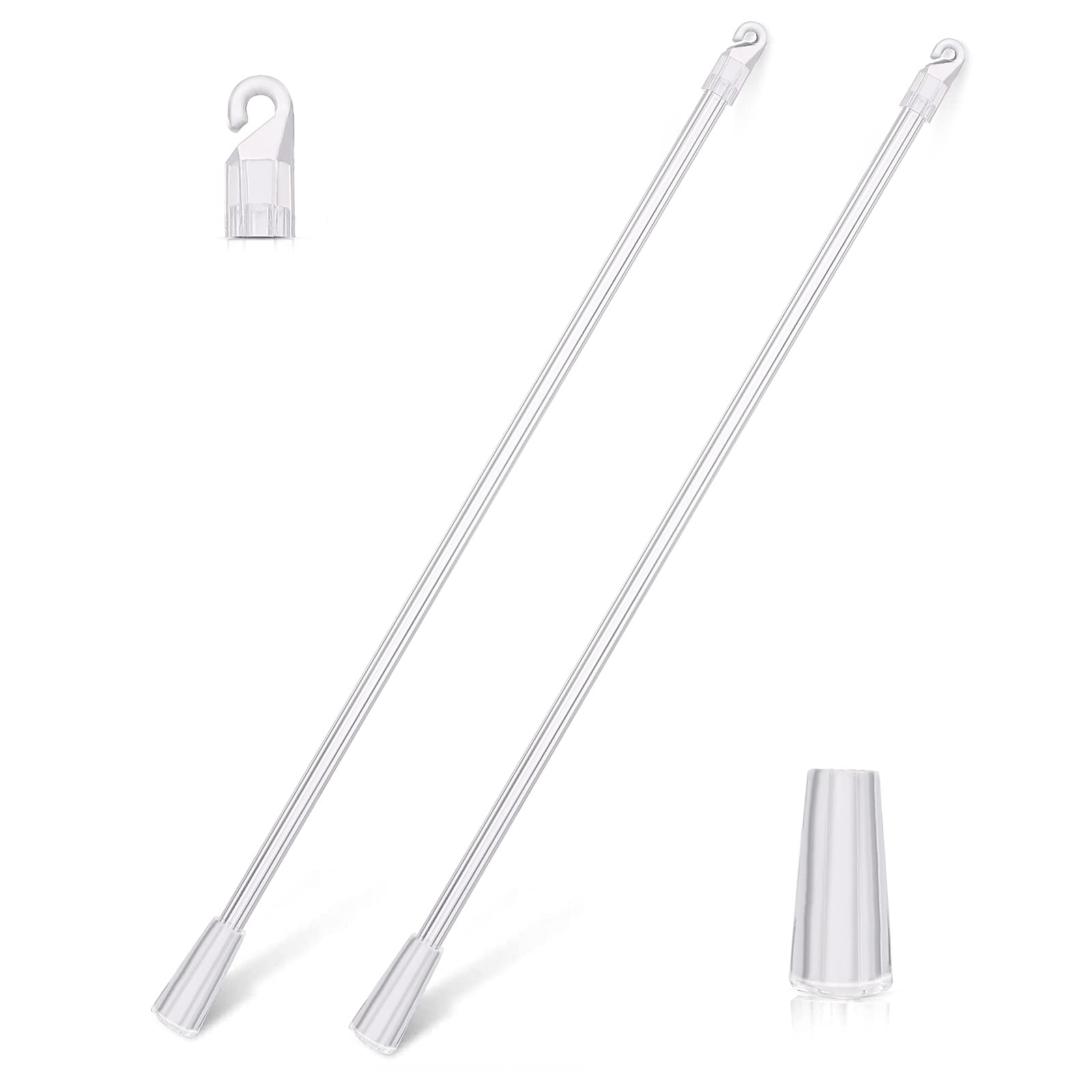 Grevosea 2 Pieces Blind Wand for Window Blinds, Vertical Blinds Replacement Stick Clear Plastic Blind Opener Stick Blind Stick with Hooks and Grips Rod for Vertical & Wood & Cordless Blinds 12 Inches