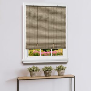 cordless veranda vinyl roll-up blind - 72 inch length, 48 inch width, quarter inch vinyl slats - cocoa/almond - soft light filtering horizontal windows blinds for indoors by achim home decor