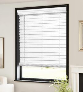 lazblinds 2-inch cordless faux wood blinds with royal valance, room darkening horizontal window blinds, inside mount blinds for windows - actual blinds size: 70.5'' w x 72'' h - white