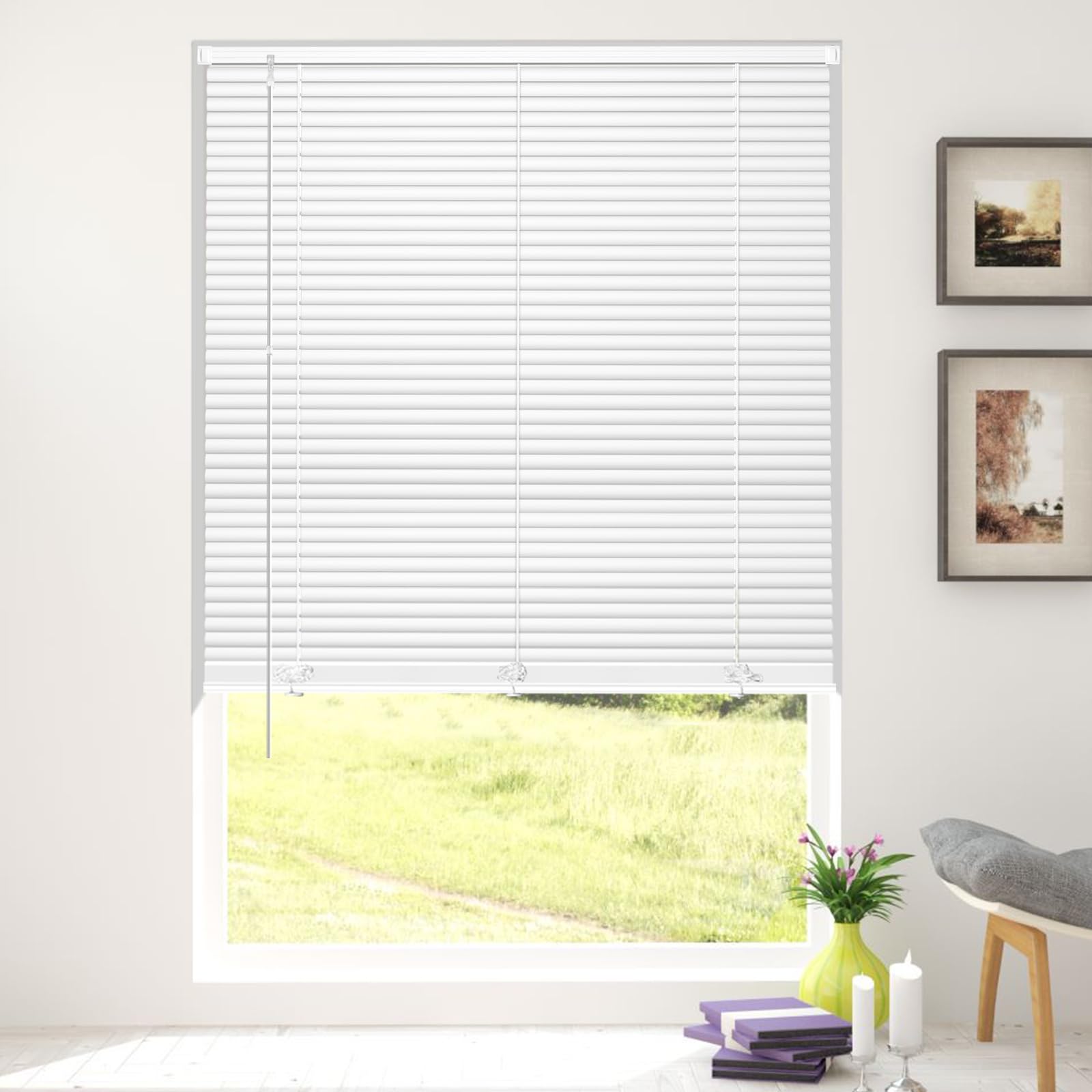 KCO Mini Blinds for Windows Cordless Horizontal Window Blinds and Shades, Vinyl Venetian Blinds Anti-UV Waterproof Light Adjustment Mini Blinds, 18" W x 64" L, White