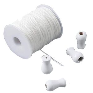 blinds cord string window wood tassels/knobs,1.8mm white braided lift shade cord 50m with 4pcs white wood pendant for aluminum blind shade window crafts