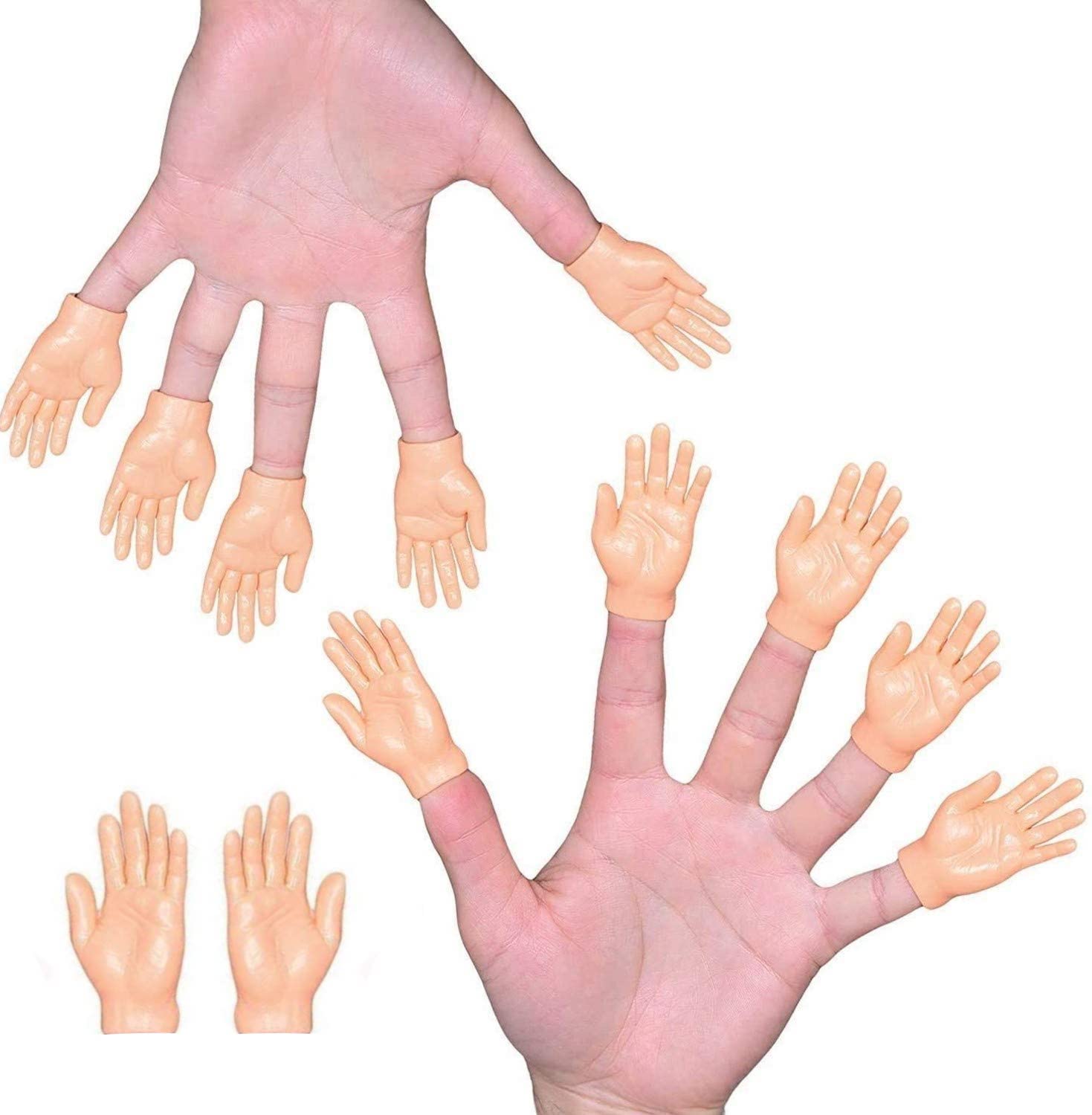 Tiny Hands Little Finger Hands– Pack of 12-6 Left & 6 Right - Finger Puppets for Hands – Small Hand Prop Accessories for Puppet Show– Mini Prank Hand & Gag Gifts for Adults– Bulk pack (30 count)