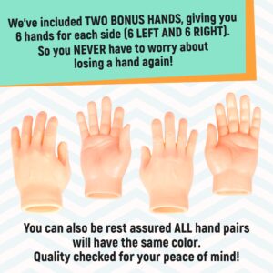 Tiny Hands Little Finger Hands– Pack of 12-6 Left & 6 Right - Finger Puppets for Hands – Small Hand Prop Accessories for Puppet Show– Mini Prank Hand & Gag Gifts for Adults– Bulk pack (30 count)