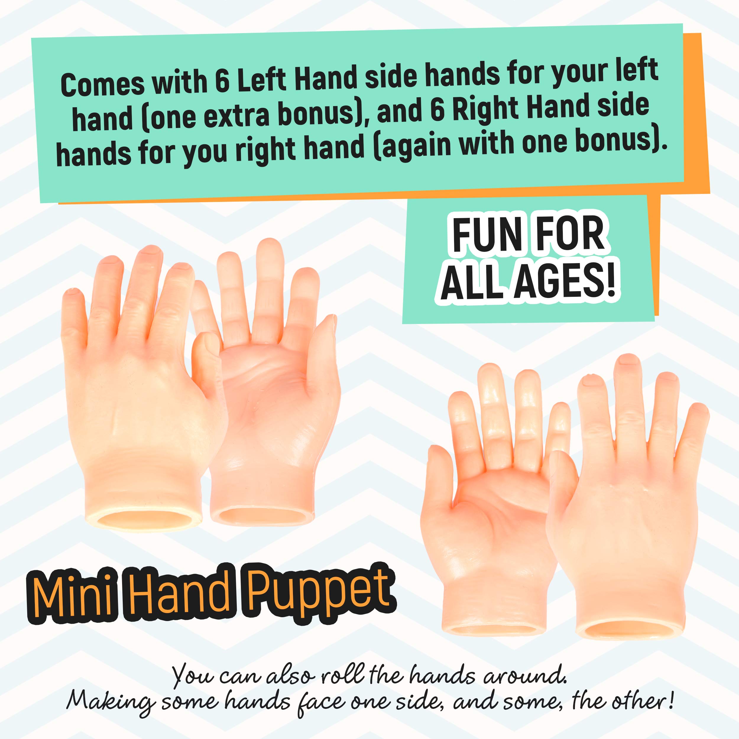 Tiny Hands Little Finger Hands– Pack of 12-6 Left & 6 Right - Finger Puppets for Hands – Small Hand Prop Accessories for Puppet Show– Mini Prank Hand & Gag Gifts for Adults– Bulk pack (30 count)