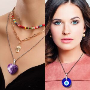 9 PCS Evil Eye Necklace Pendant for Women MenCrystal Heart Tree of Life lucky Stone Necklace Jewelry Set