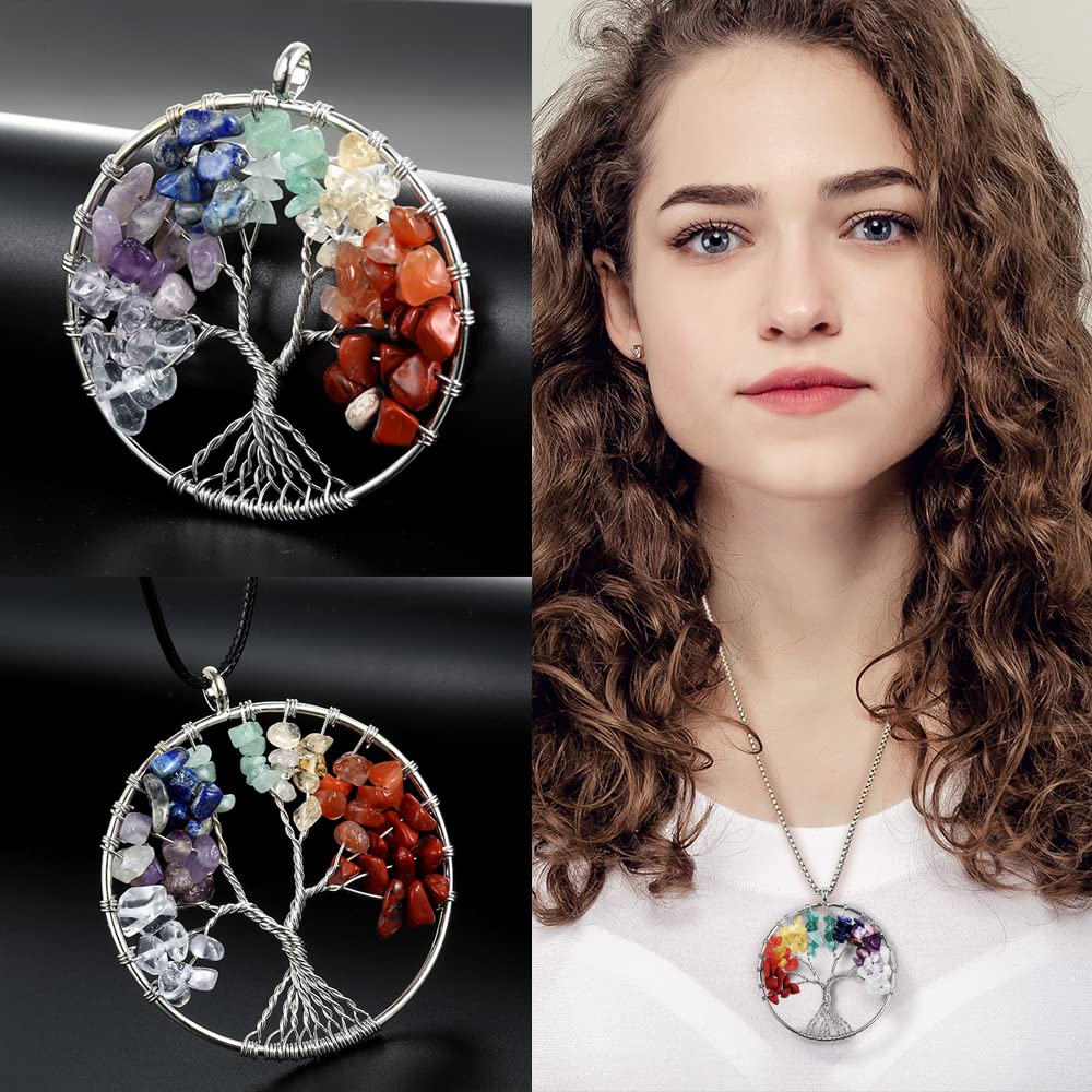 9 PCS Evil Eye Necklace Pendant for Women MenCrystal Heart Tree of Life lucky Stone Necklace Jewelry Set