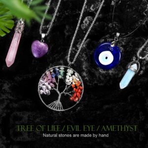 9 PCS Evil Eye Necklace Pendant for Women MenCrystal Heart Tree of Life lucky Stone Necklace Jewelry Set