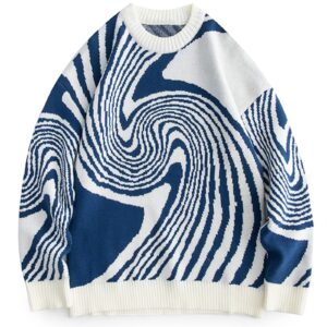 aelfric eden oversized graphic sweater color block knitted pullover crewneck casual streetwear sweaters blue