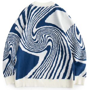 Aelfric Eden Oversized Graphic Sweater Color Block Knitted Pullover Crewneck Casual Streetwear Sweaters Blue