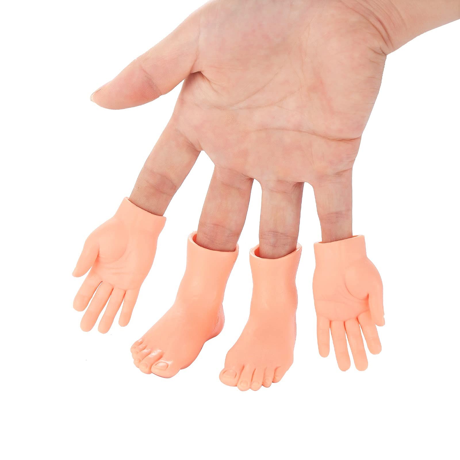 DR DINGUS Finger Hand & Feet Puppets - 4 Hands, 4 Feet, 4 Handles - Premium Rubber Little Tiny Finger Hands – Fun and Realistic Design – Ideal Gag Present