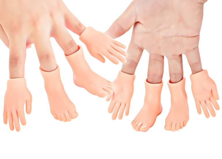 DR DINGUS Finger Hand & Feet Puppets - 4 Hands, 4 Feet, 4 Handles - Premium Rubber Little Tiny Finger Hands – Fun and Realistic Design – Ideal Gag Present