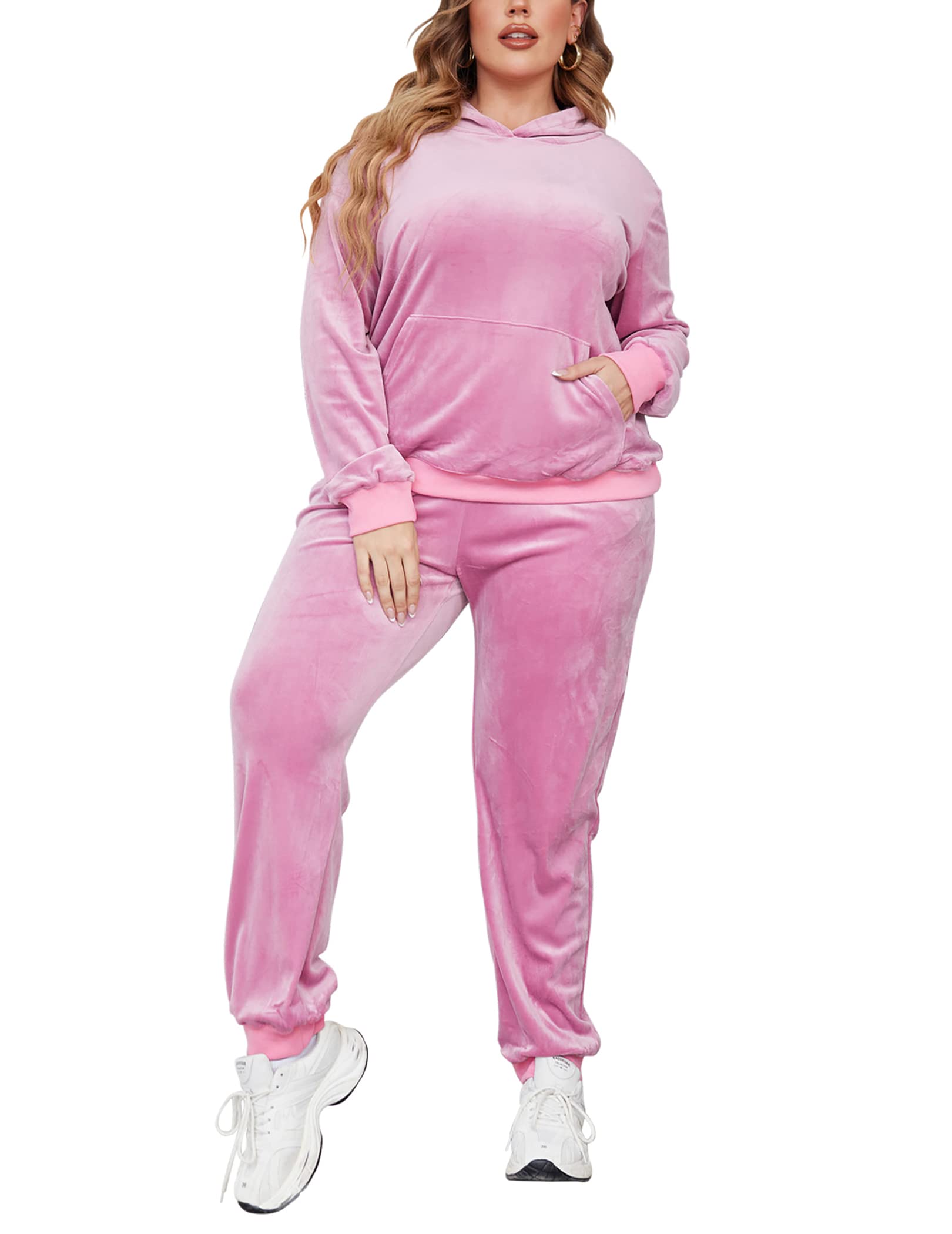 IN'VOLAND Plus Size Sweatsuits Set Long Sleeve Tracksuit Pullover Hoodie and Sweatpants Velvet Jogging Set with Pockets 3X