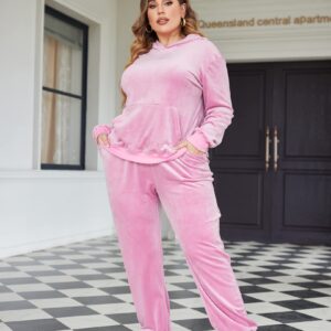 IN'VOLAND Plus Size Sweatsuits Set Long Sleeve Tracksuit Pullover Hoodie and Sweatpants Velvet Jogging Set with Pockets 3X