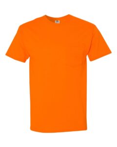 fruit of the loom 100% heavy cotton hd pocket t-shirt, large, safety orange