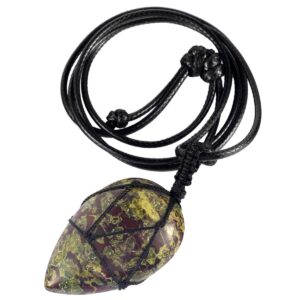 nupuyai bullet teardrop stone pendant healing crystal point necklace for women men, dragon blood stone