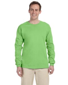 fruit of the loom mens 5 oz. hd long-sleeve t-shirt, kiwi, x-large