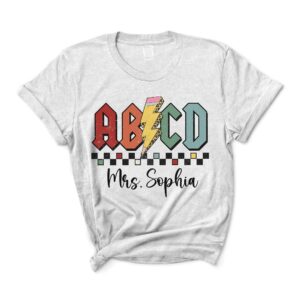 personalized rock abcd shirt - retro custom teacher name abcd t-shirt, back to school gift xl ash