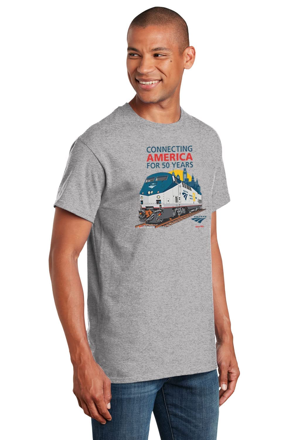 Amtrak 46 in Philly 50th anniversary Sports gray printed T-shirt AMT [140] (Adult, 3X-Large, Ash)