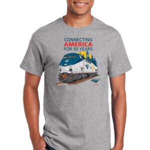 Amtrak 46 in Philly 50th anniversary Sports gray printed T-shirt AMT [140] (Adult, 3X-Large, Ash)