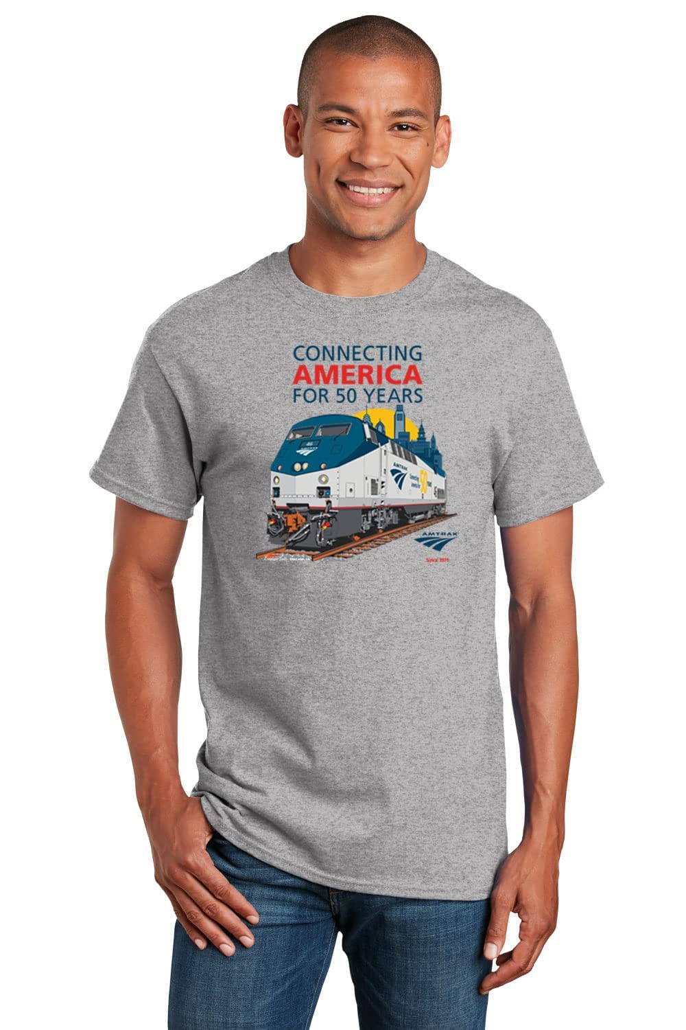 Amtrak 46 in Philly 50th anniversary Sports gray printed T-shirt AMT [140] (Adult, 3X-Large, Ash)