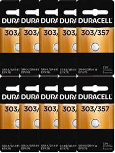 10 duracell 357 303 a76 px76 sr44w/sw lr44 ag13 silver oxide battery