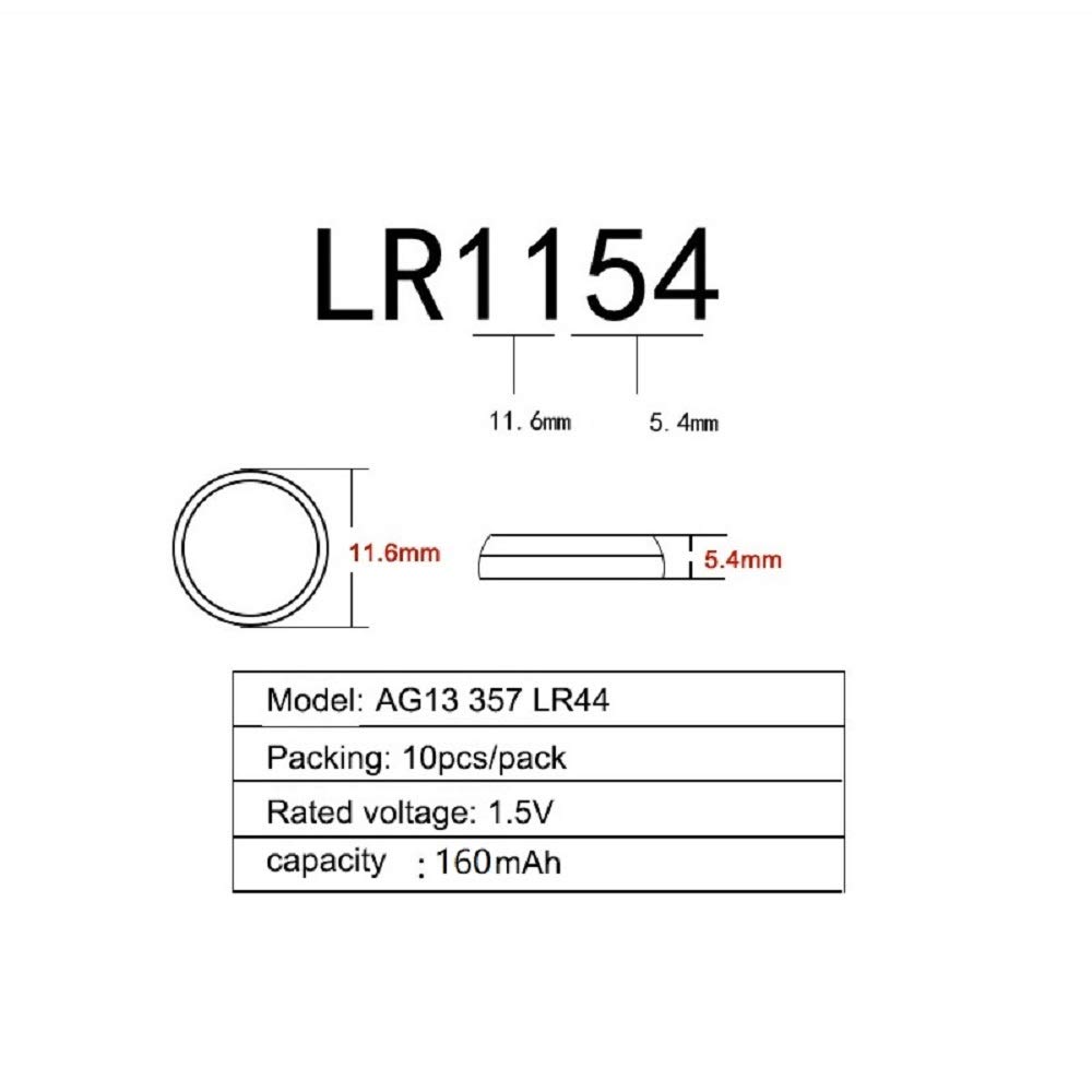 Cotchear 10Pcs AG13 LR44 Batteries 357A L1154 Battery 1.5V 357 S76E G13 LR1154 SR44 Alkailine Button Cell