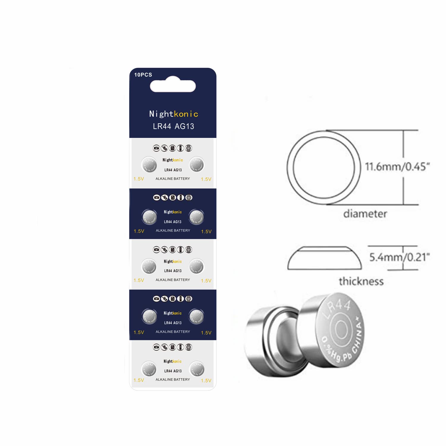 Nightkonic 30 Count - LR44 AG13 357 SR44 A76 303 Battery 1.5V Button Coin Cell Batteries