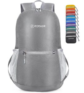 zomake ultra lightweight hiking backpack 20l - packable small backpacks water resistant daypack for women men(silver gray)