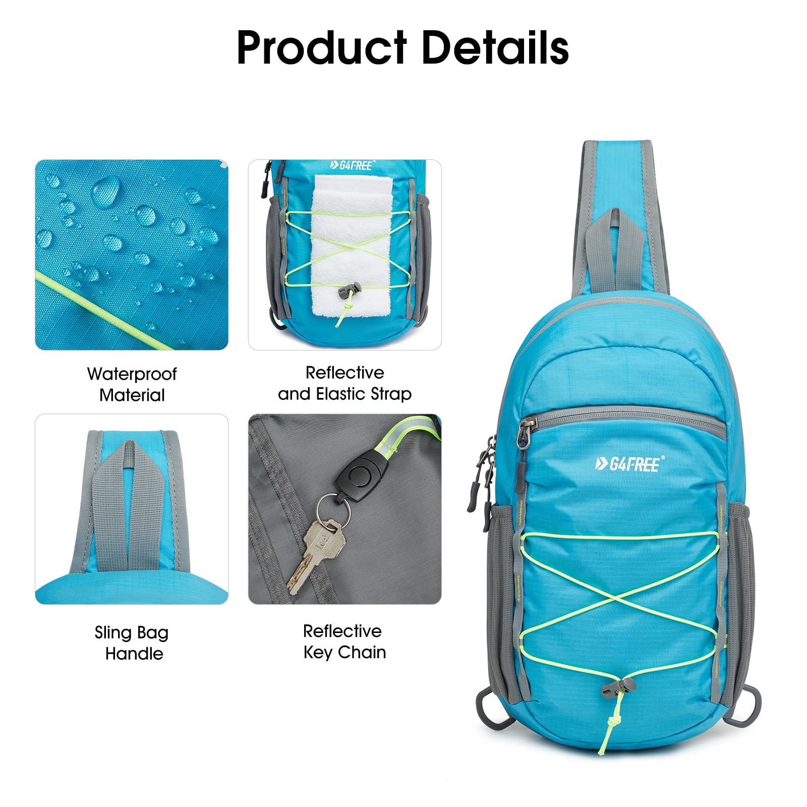 G4Free Sling Bag Backpack RFID Blocking Crossbody with Front Pocket Hiking Daypack Outdoor Chest Bag for Women Men Blue