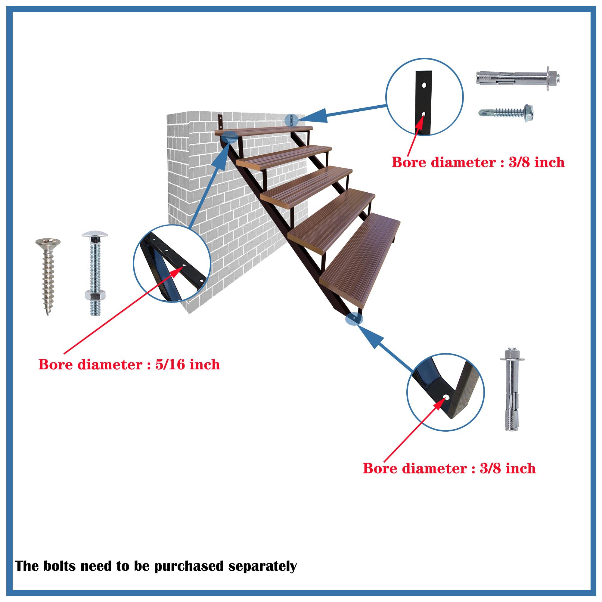 Steel Stair Step Riser - 6 Step for Deck Height 50 inches Stair Stringer Step Stringer