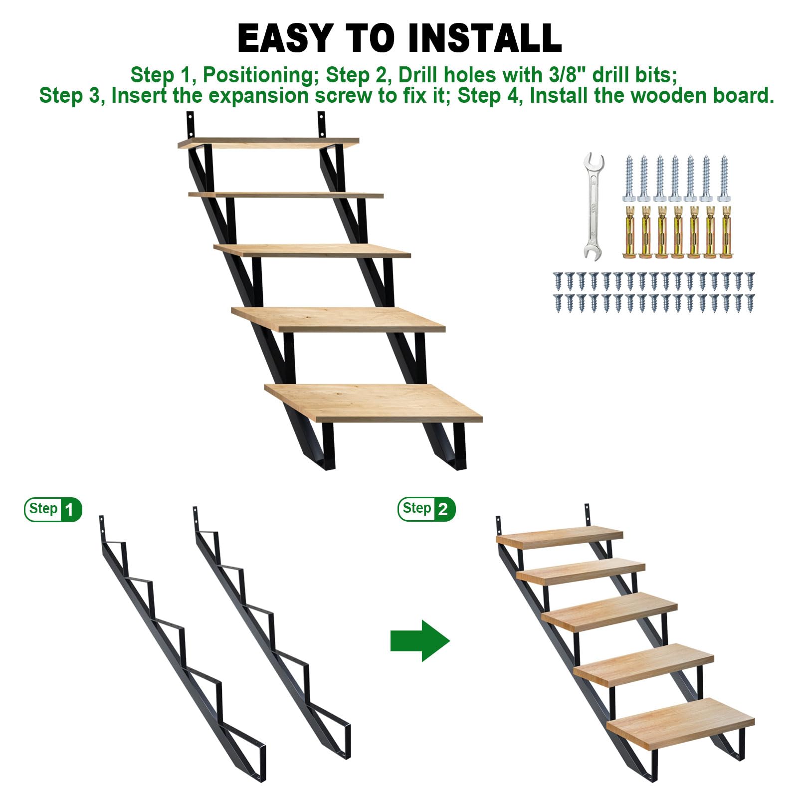 Zwinz Steel Stair Stringer 5 Step, Metal Stair Stringers for Deck Height 42 inches, Steel Stair Step Riser for Outside Stairs (2Pack)