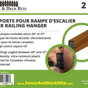 Fence & Deck Rite stair railing hangers, fits standard 2X 4 railings (actual 1 ½” x 3 ½”) Reinforced black polypropylene. 4 sets (8 pcs)