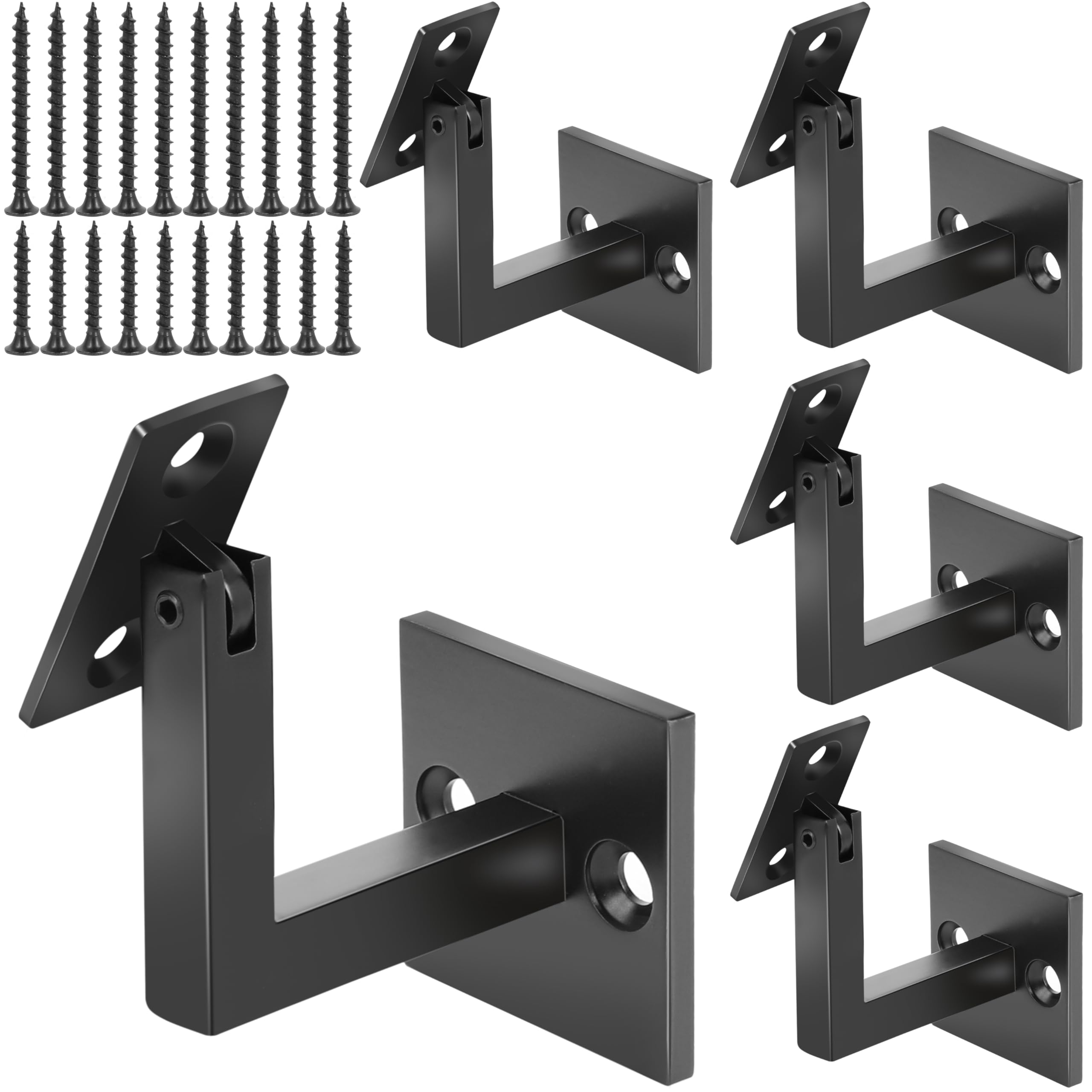 5 pack Crystmetal 304 Stainless Steel Adjustable Swivel Handrail Bracket for Staircase , Square Stair Railing Bracket (Matte Black)