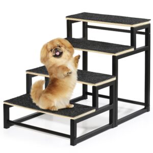 senneny dog stairs for dogs up to 160 lbs, pet stairs with sturdy steel frame, solid wood steps and non-slip stair tread, dog steps for high bed, 4 step