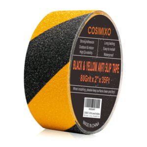 cosimixo 2" x 35ft yellow & black heavy duty anti slip tape for stairs outdoor/indoor waterproof grip tape safety non skid roll for stair steps traction tread staircases anti-slip strips