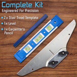 Empire of Electronics Staircision Stair Tread Template Tool - Stair Gauge Set with Carpenter Pencil and Level for Extra Precision - Solid Metal Stairs Jig for Accurately Measuring Angle and Length