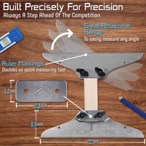 Empire of Electronics Staircision Stair Tread Template Tool - Stair Gauge Set with Carpenter Pencil and Level for Extra Precision - Solid Metal Stairs Jig for Accurately Measuring Angle and Length