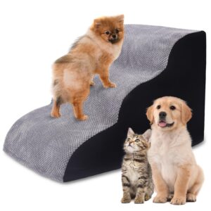 dog stairs for small dogs,3 steps cat steps for high bed or couch,non-slip dog ramp with removable washable cover,15.74’’ high,for small pets, older dogs, cats with joint pain